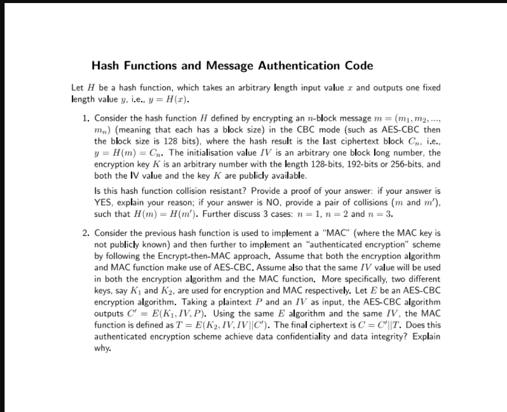Solved length value y, i.e., y=H(x). 1. Consider the hash | Chegg.com