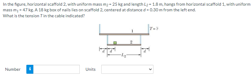 Solved In the figure, horizontal scaffold 2 , ﻿with uniform | Chegg.com