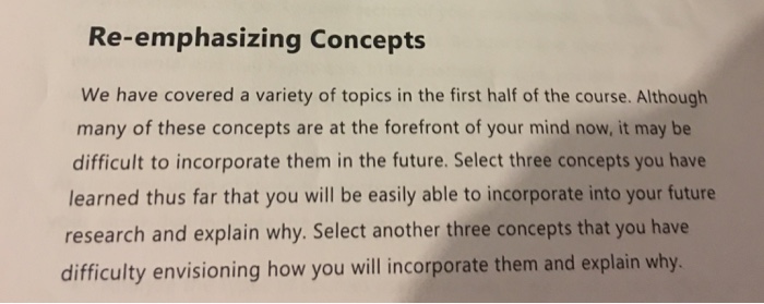 Solved Re-emphasizing Concepts We have covered a variety of | Chegg.com