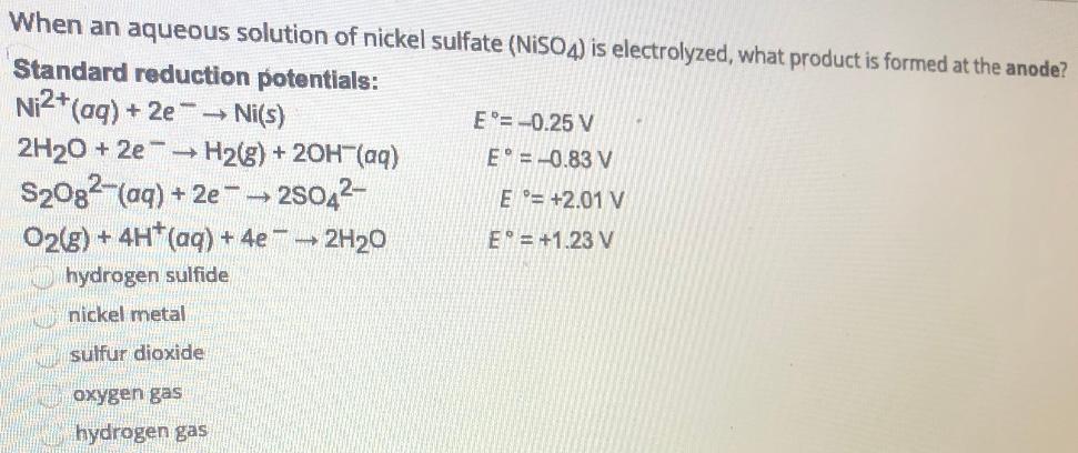 Solved When an aqueous solution of nickel sulfate (NiSO4) is | Chegg.com