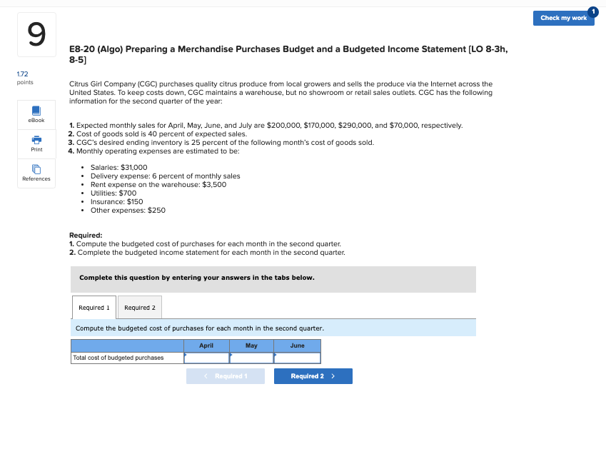 Solved Check my work 9 E8-20 (Algo) Preparing a Merchandise | Chegg.com