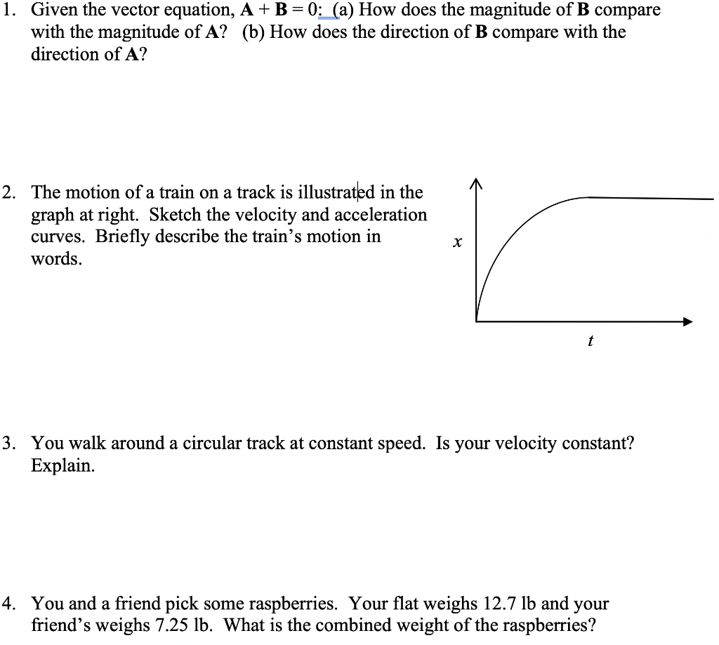 Solved 1. Given the vector equation, A+B=0: (a) How does the | Chegg.com