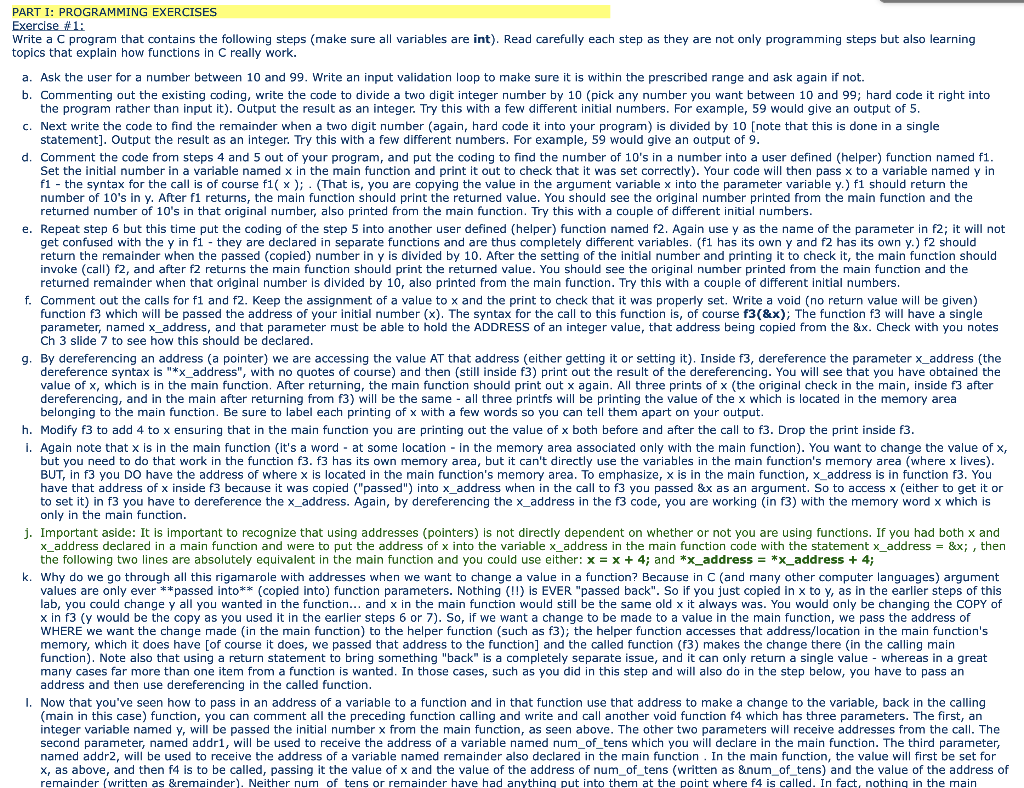 Solved PART I: PROGRAMMING EXERCISES Exercise #1: Write a C | Chegg.com