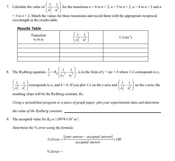 Solved 7. Calculate the value of for the transitions n=6 to | Chegg.com