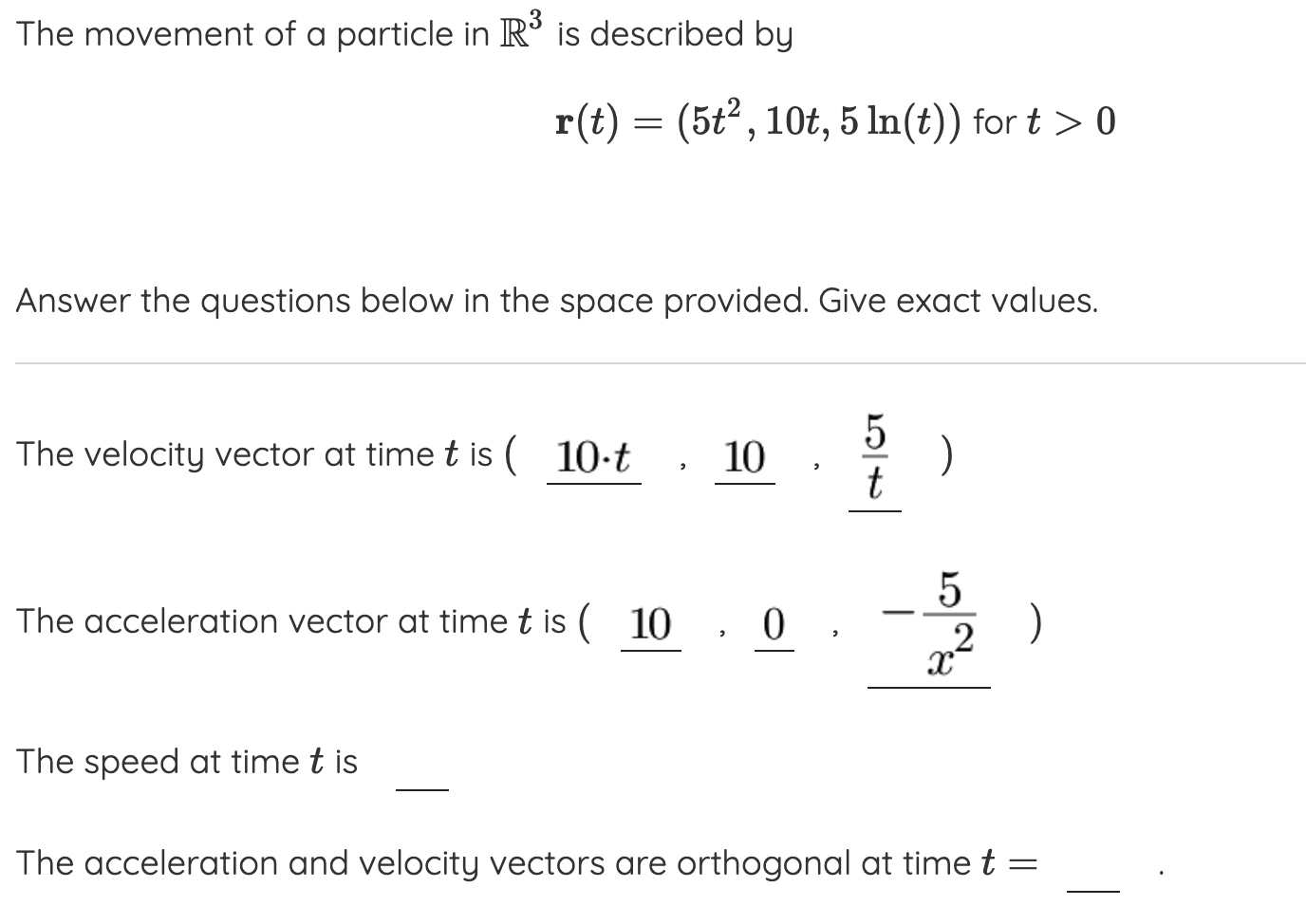 Solved The movement of a particle in R3 is described by | Chegg.com