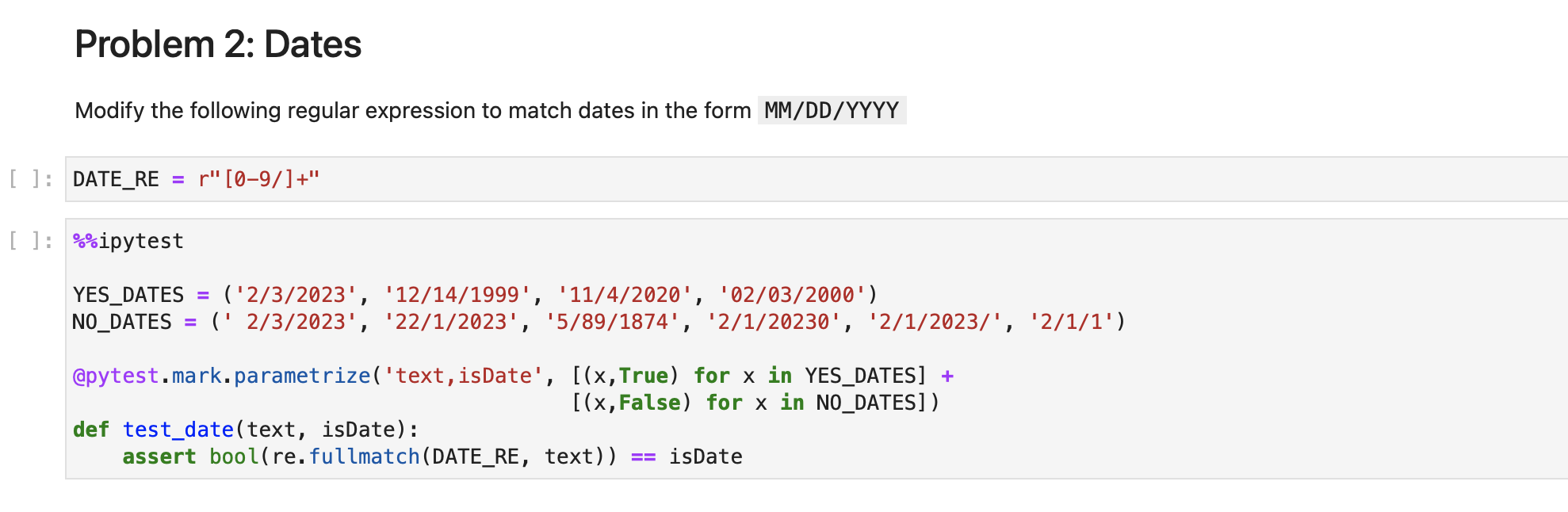 Solved Problem 2: Dates Modify the following regular | Chegg.com
