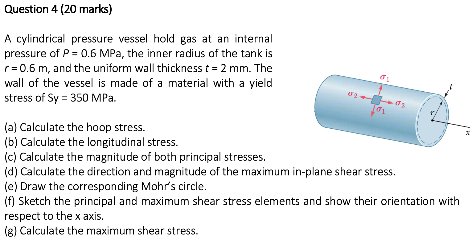 Solved Question 4 (20 marks) A cylindrical pressure vessel | Chegg.com