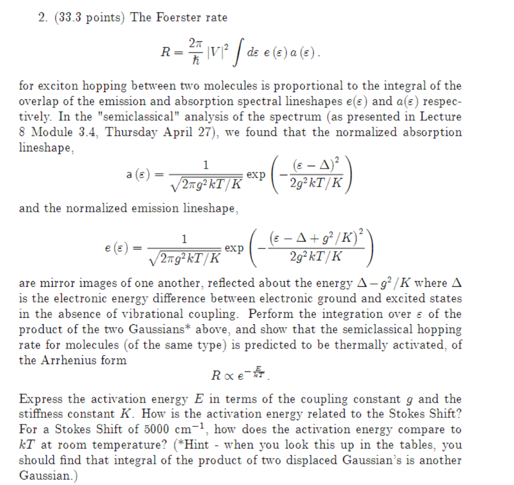 Solved 2. (33.3 points) The Foerster rate | Chegg.com