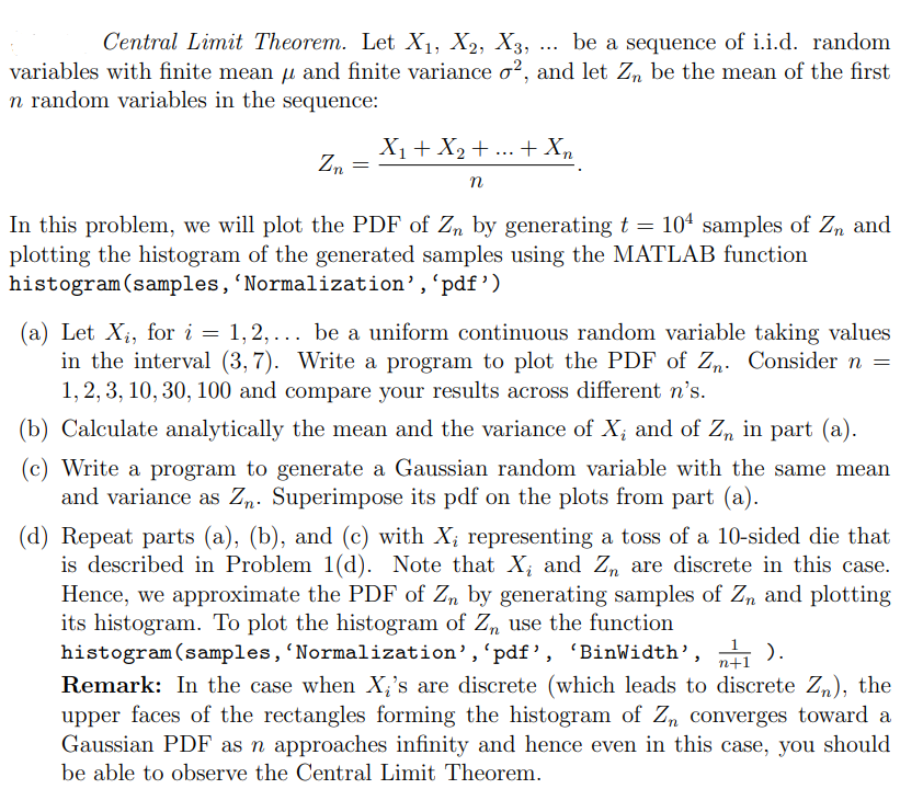 Solved Central Limit Theorem. Let X1,X2,X3,… be a sequence | Chegg.com