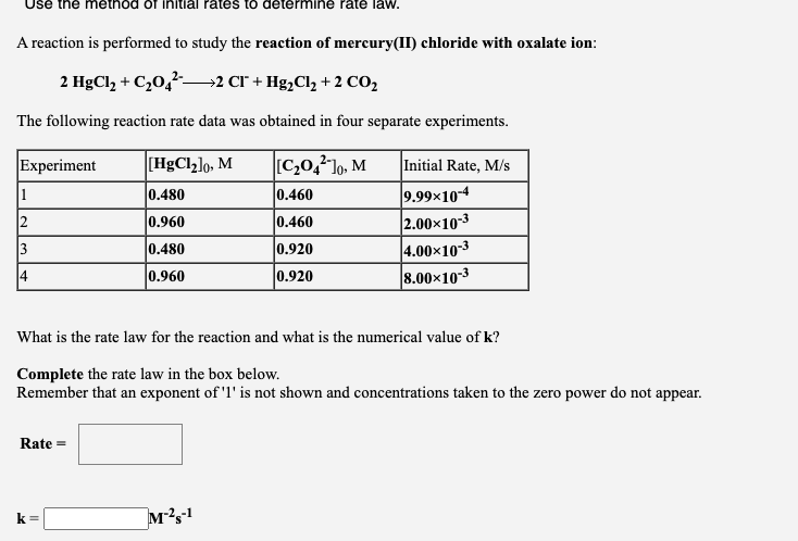 Solved Use the method of initial rates to determine rate | Chegg.com