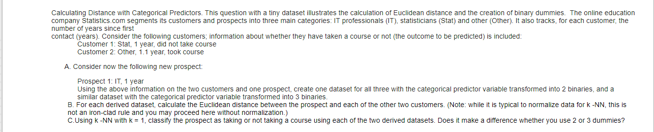 Calculating Distance with Categorical Predictors. | Chegg.com