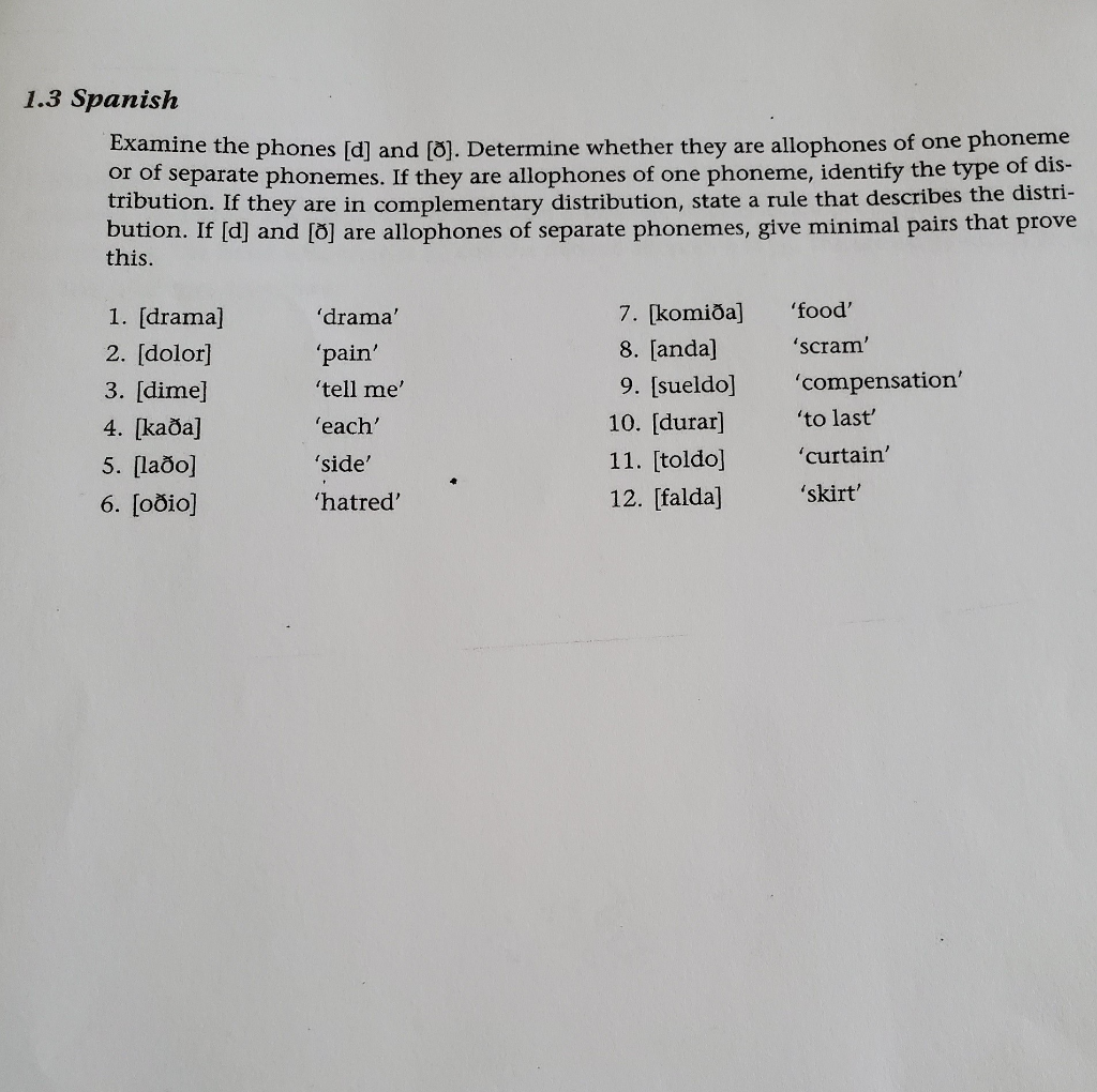 1.3 Spanish Examine the phones [d] and []). Determine | Chegg.com