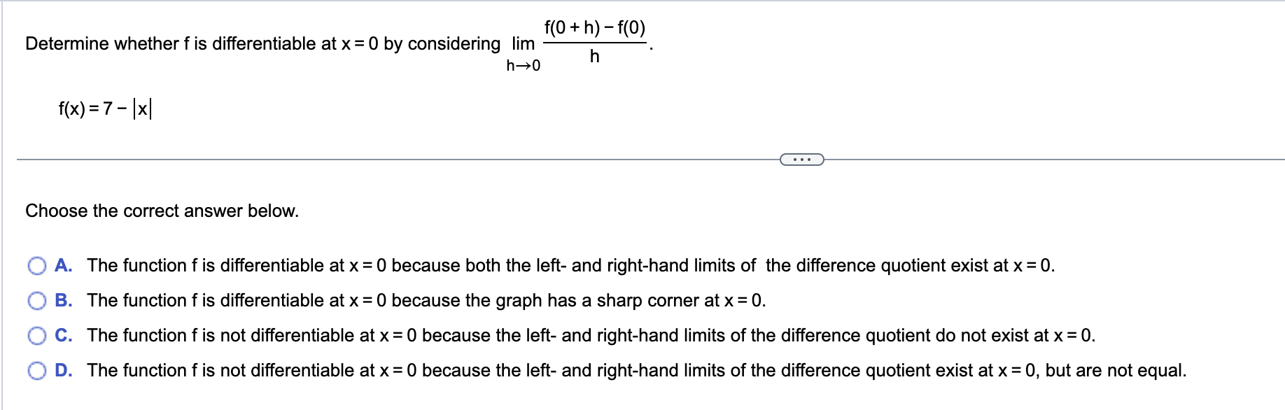 Solved Determine whether f is differentiable at x=0 by | Chegg.com
