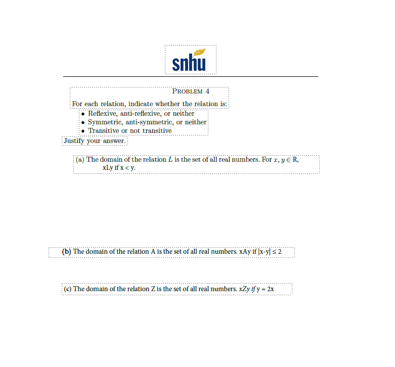 Solved snhu PROBLEM 4 For each relation, indicate whether | Chegg.com