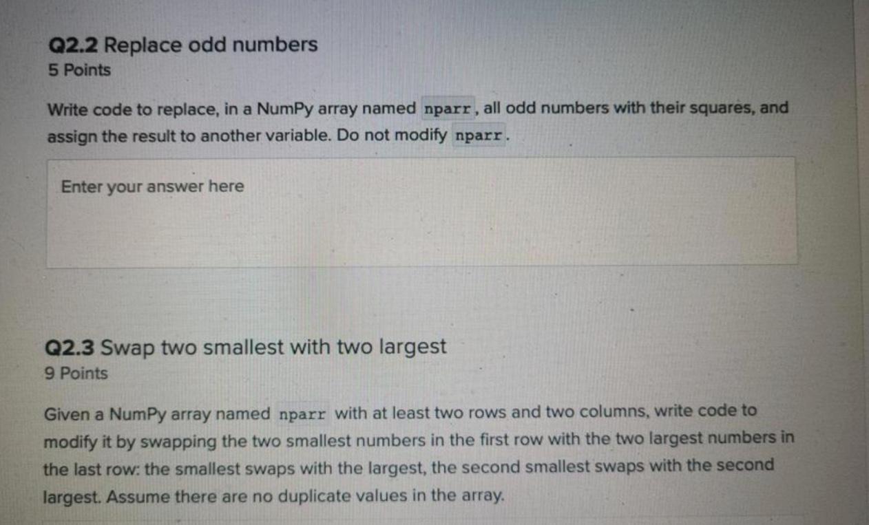 Solved Q2.2 Replace odd numbers 5 Points Write code to | Chegg.com