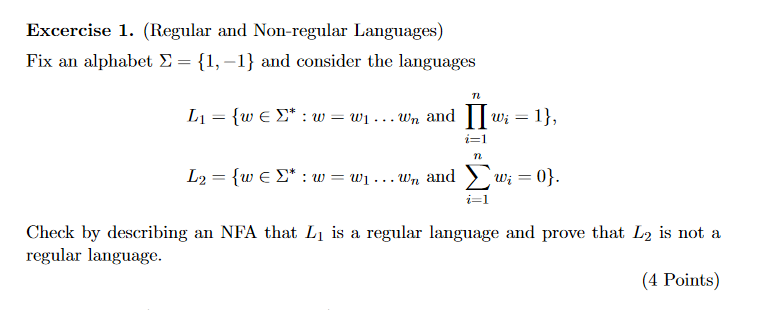 Solved Excercise 1. (Regular and Non-regular Languages) Fix | Chegg.com