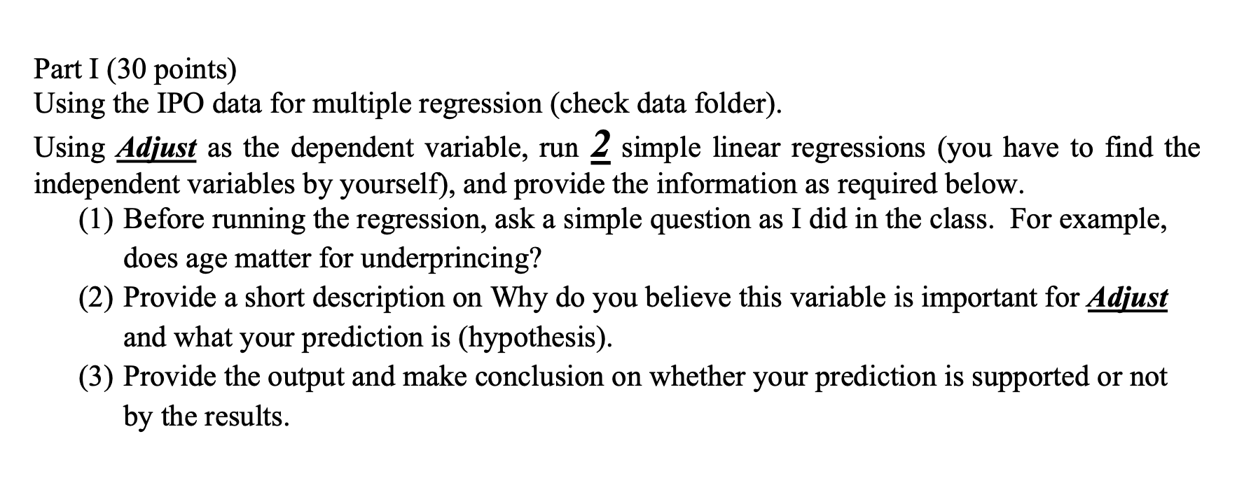 Part I (30 points) Using the IPO data for multiple | Chegg.com