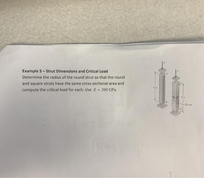 Solved: Example 5-Strut Dimensions and Critical Load Dete Solved: Example 5-Strut Dimensions and Critical Load Dete