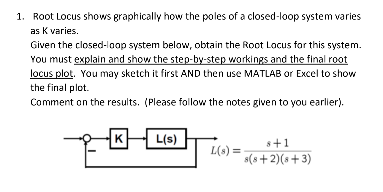 Solved 1. Root Locus shows graphically how the poles of a | Chegg.com