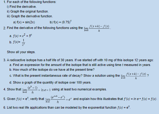 Solved 1. For each of the folloving functions: i) Find the | Chegg.com