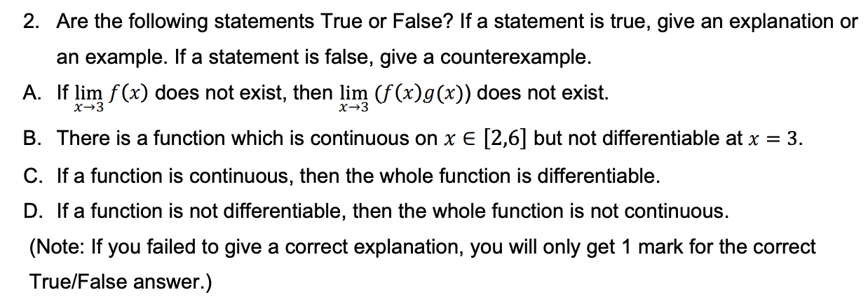 Solved 2. Are the following statements True or False? If a | Chegg.com