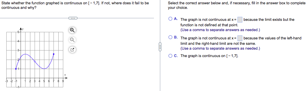 Solved State whether the function graphed is continuous on | Chegg.com