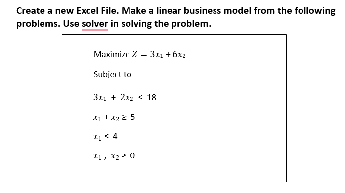 Solved Create a new Excel File. Make a linear business model | Chegg.com