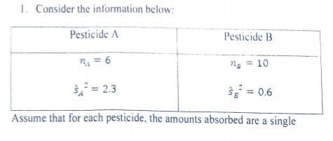 Solved 1. Consider the information below: Pesticide A | Chegg.com