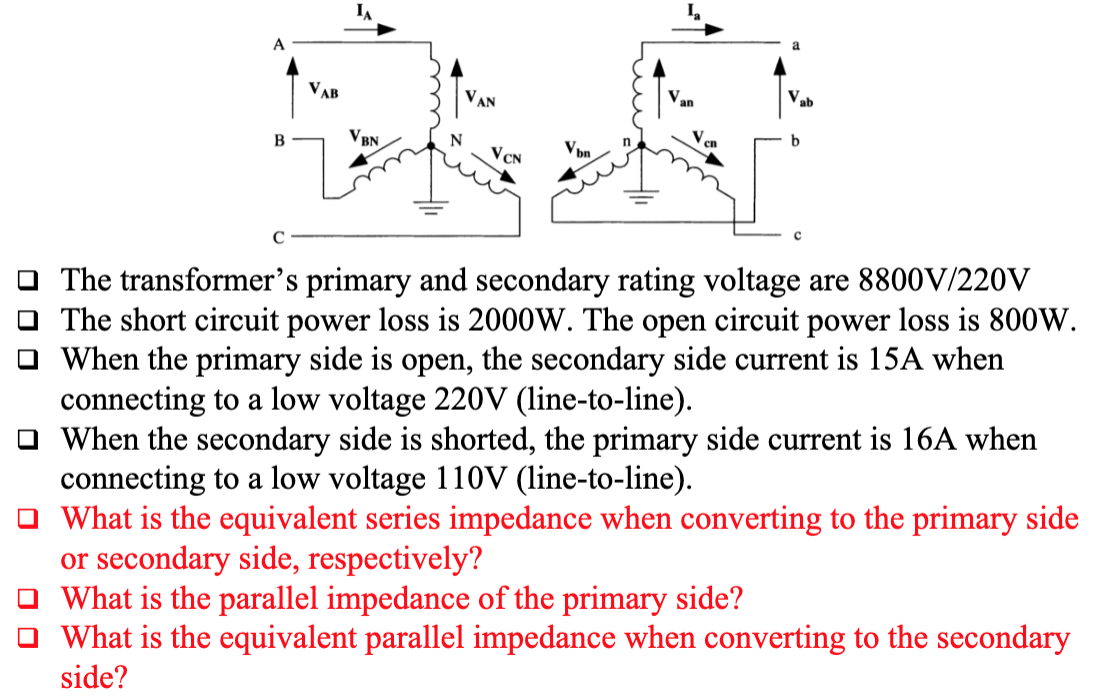 Solved The transformer's primary and secondary rating | Chegg.com