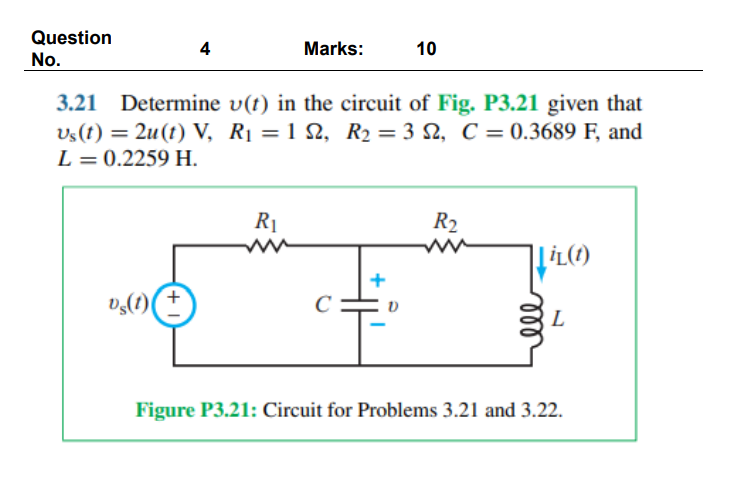 Solved 3.21 Determine v(t) in the circuit of Fig. P3.21 | Chegg.com