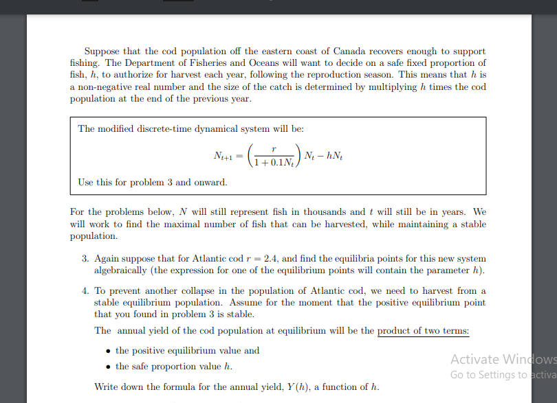 Solved r Fish Population Growth The general discrete-time | Chegg.com