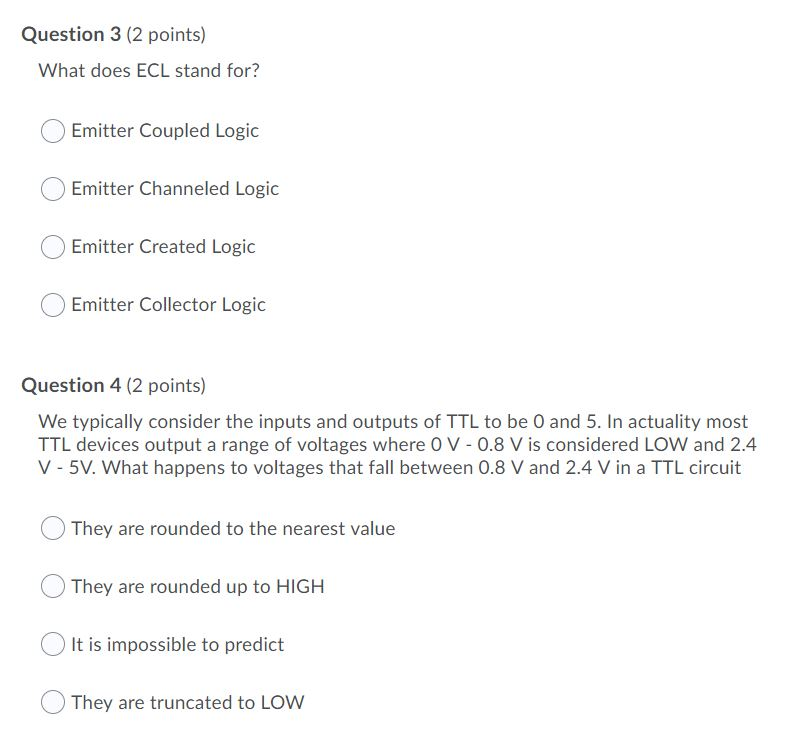 Solved Question 3 (2 points) What does ECL stand for? | Chegg.com