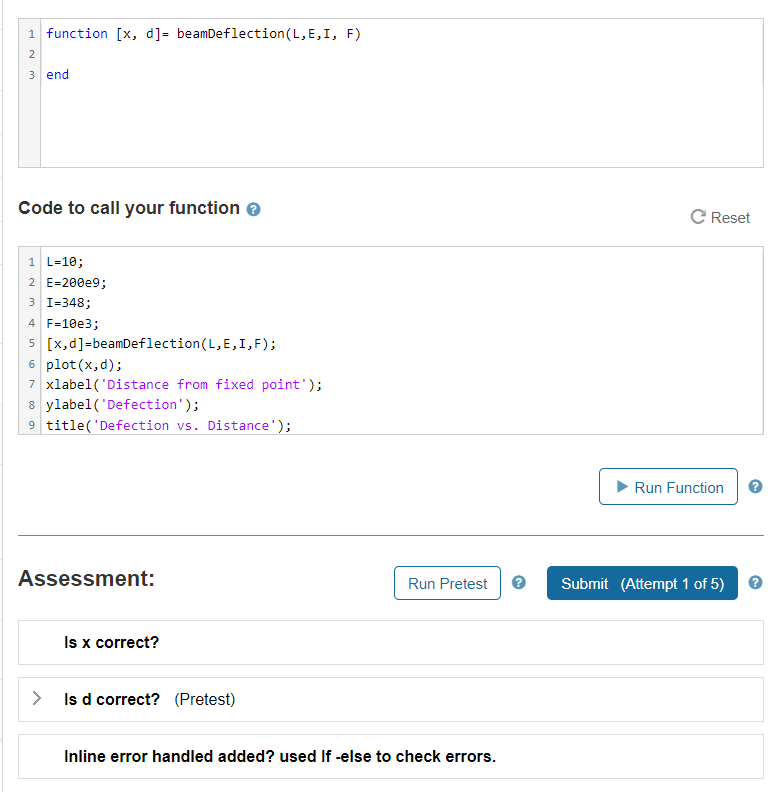 Solved The deflection d as a function of x for a | Chegg.com