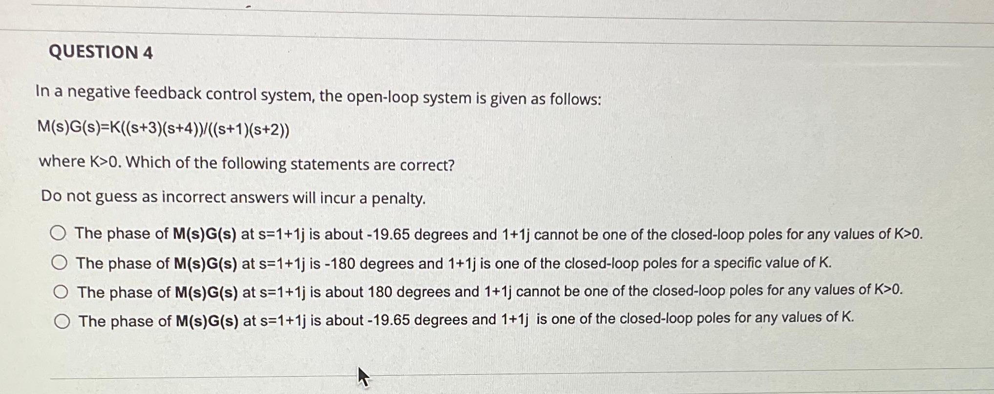 Solved In a negative feedback control system, the open-loop | Chegg.com