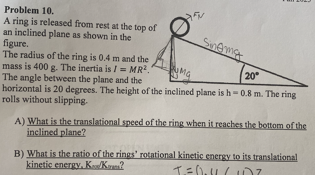 Solved Problem 10. A ring is released from rest at the top | Chegg.com