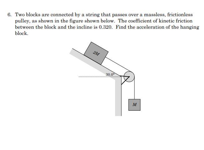 Solved 6. Two blocks are connected by a string that passes | Chegg.com