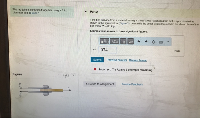 Solved The lap joint is connected together using a 3 in | Chegg.com