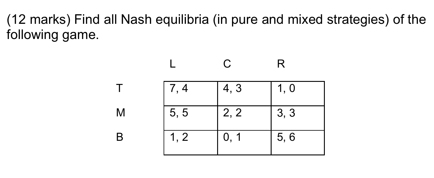 Solved (12 marks) Find all Nash equilibria (in pure and | Chegg.com