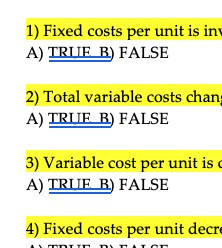 Solved 1) Fixed costs per unit is inversely proportional to | Chegg.com