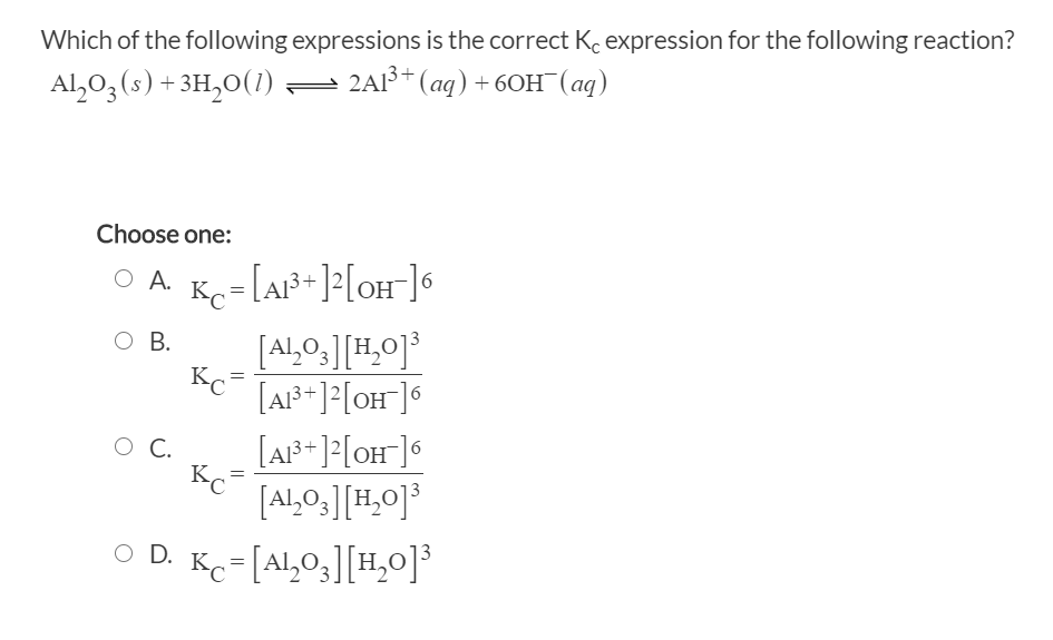 Solved Which of the following expressions is the correct Kc | Chegg.com