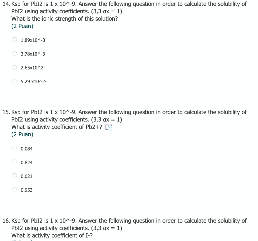 Solved 14. Ksp for Pb12 is 1 x 10^-9. Answer the following | Chegg.com