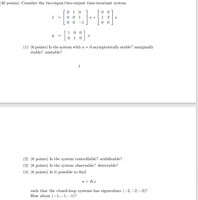 (40 points) Consider the two-input/two-output | Chegg.com