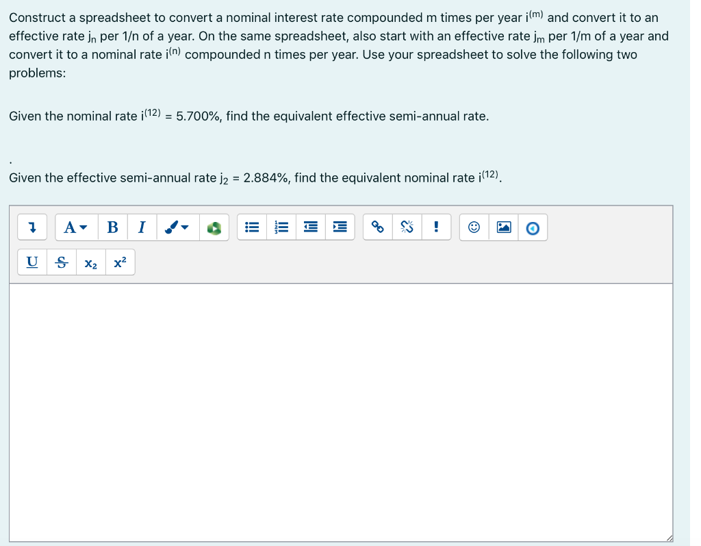 Solved Construct a spreadsheet to convert a nominal interest | Chegg.com