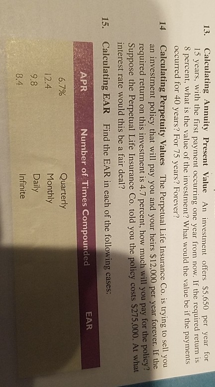 Solved 13. Calculating Annuity Present Value An investment | Chegg.com
