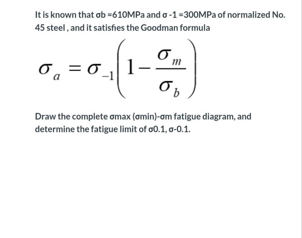 It is known that σb=610MPa and σ−1=300MPa of | Chegg.com