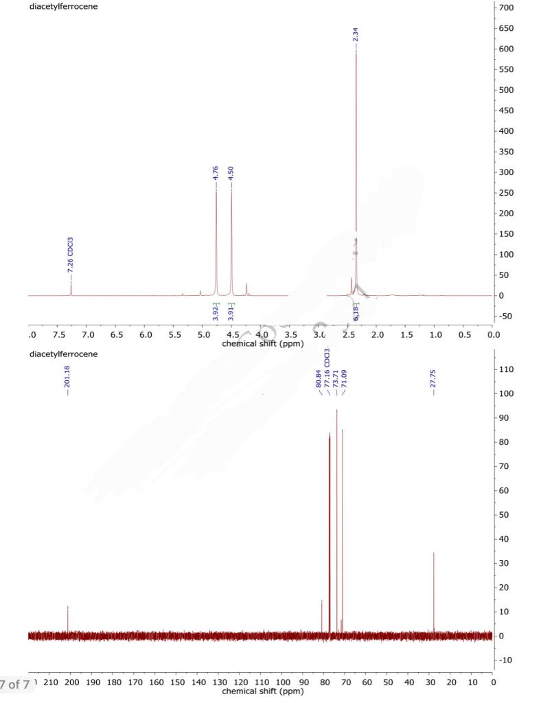 diacetylferrocene 2.34 550 4.76 4.50 7.26 CDCI3 Fz6'E | Chegg.com
