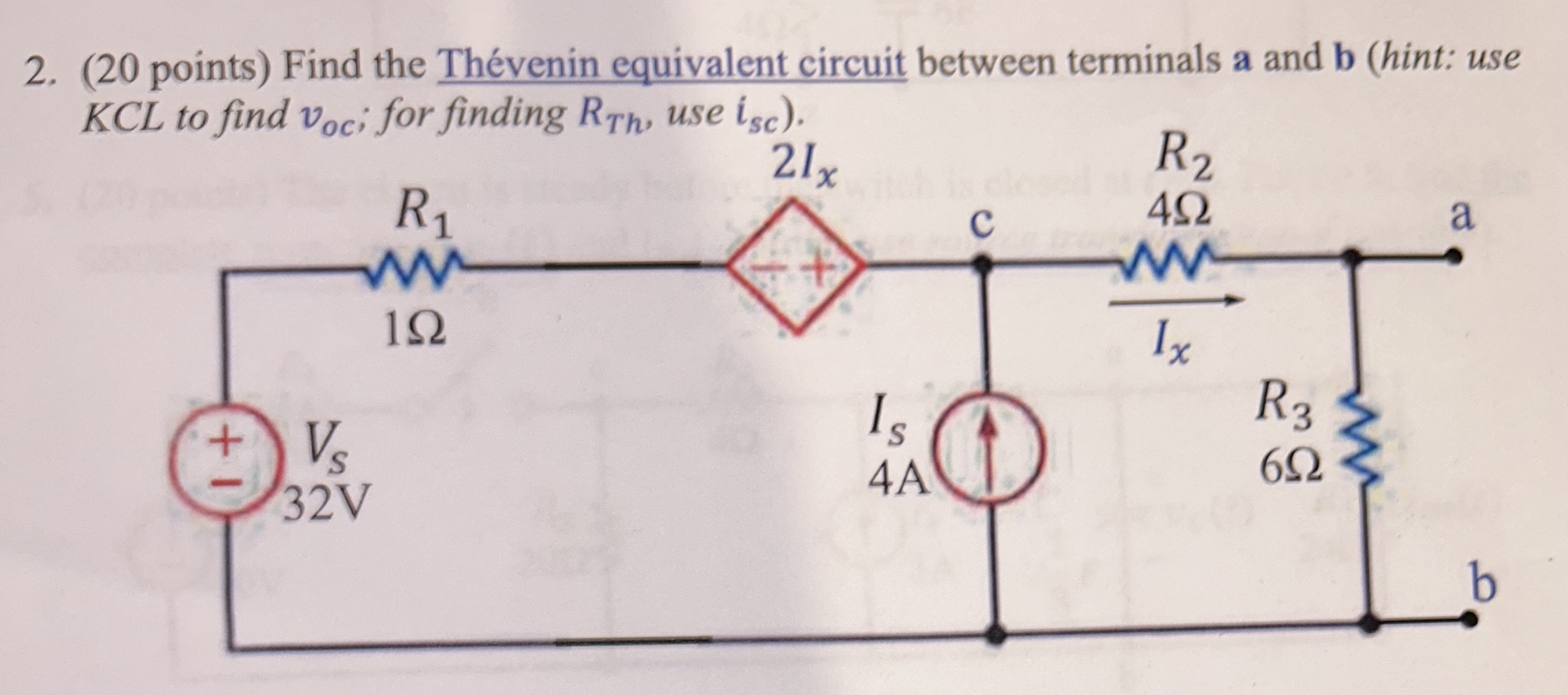 Solved 2. (20 points) Find the Thévenin equivalent circuit | Chegg.com