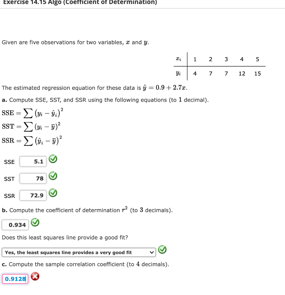 Solved Exercise 14.15 Algo (Coefficient of Determination) | Chegg.com