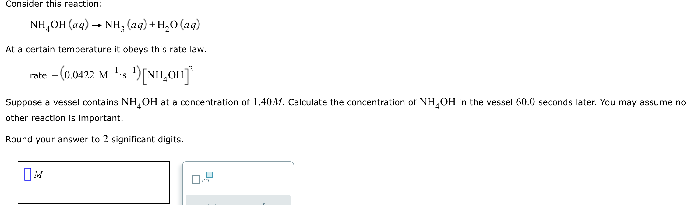 Solved Consider this reaction: NH4OH(aq)→NH3(aq)+H2O(aq) At | Chegg.com