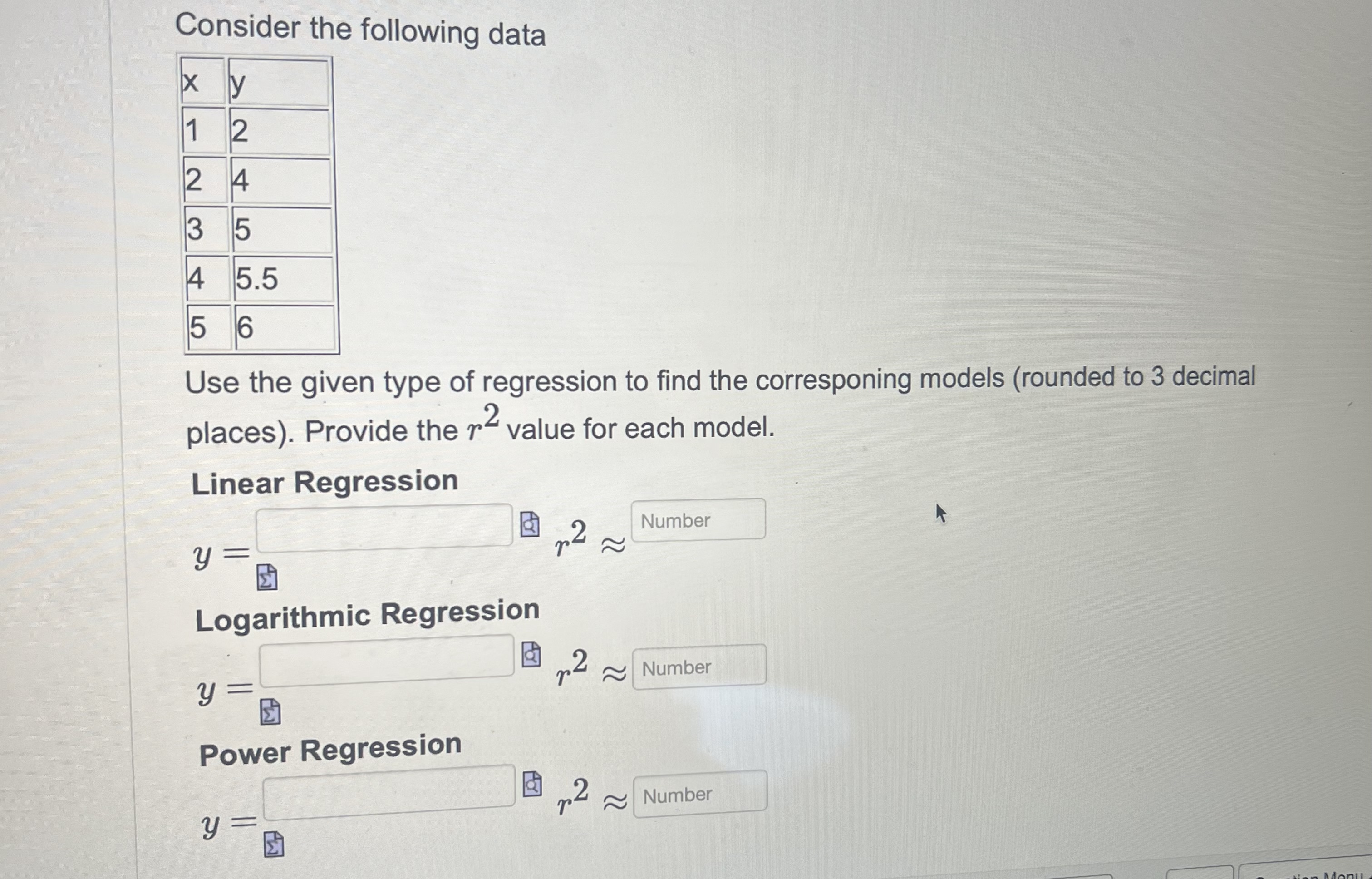 Solved Consider the following data Use the given type of | Chegg.com